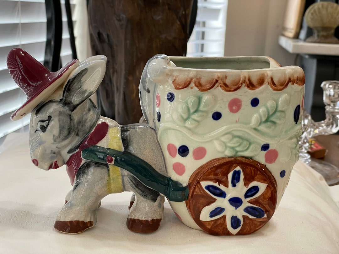 Vintage 1940-50 Kitsch Planter Donkey With Sombrero Hat - Etsy