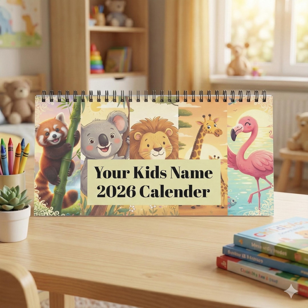 Personalized 2026 Animal Kids Desk Calendar, Custom Name Student ...