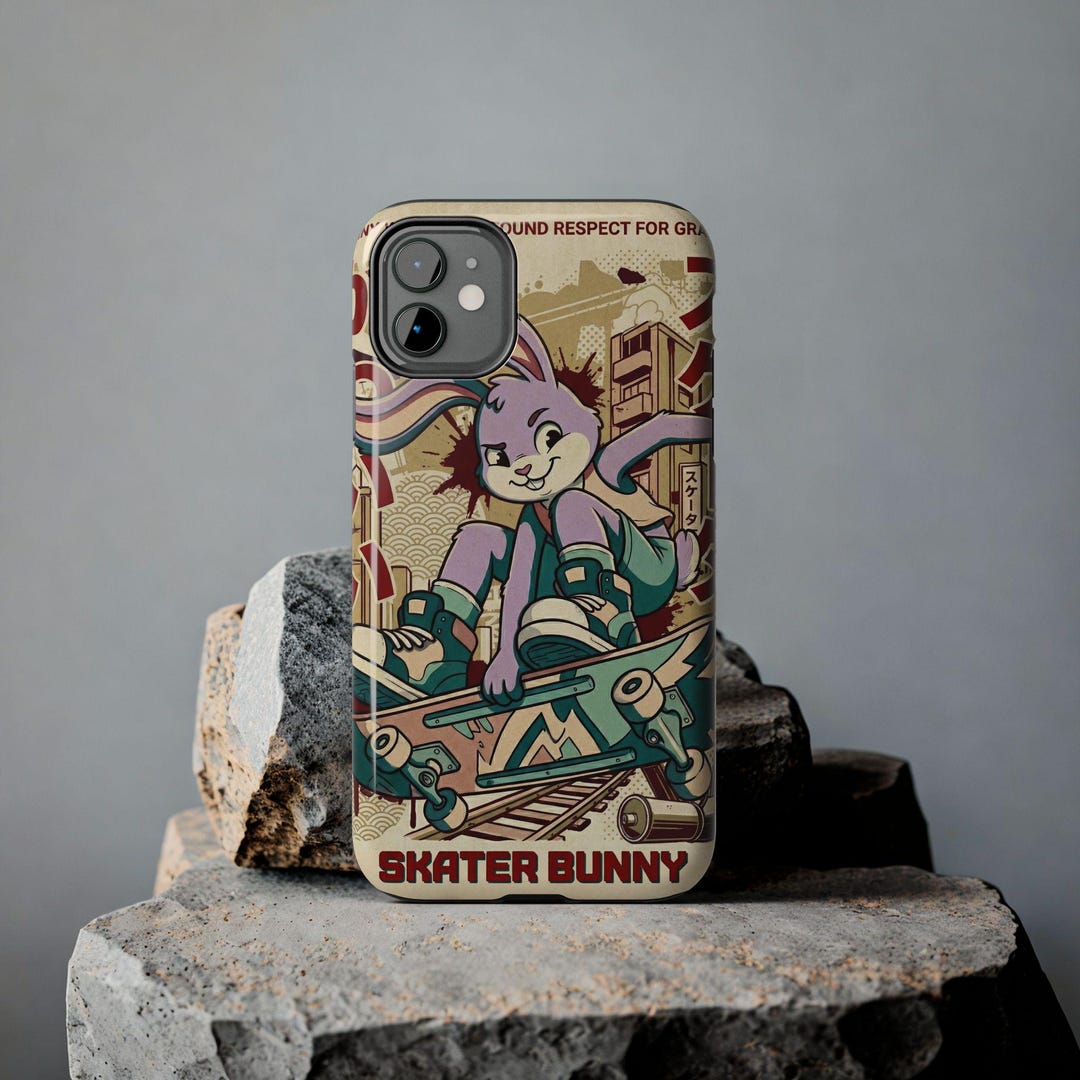 Skater Bunny Phone Case | Cartoon Art, Tough Protection - Etsy