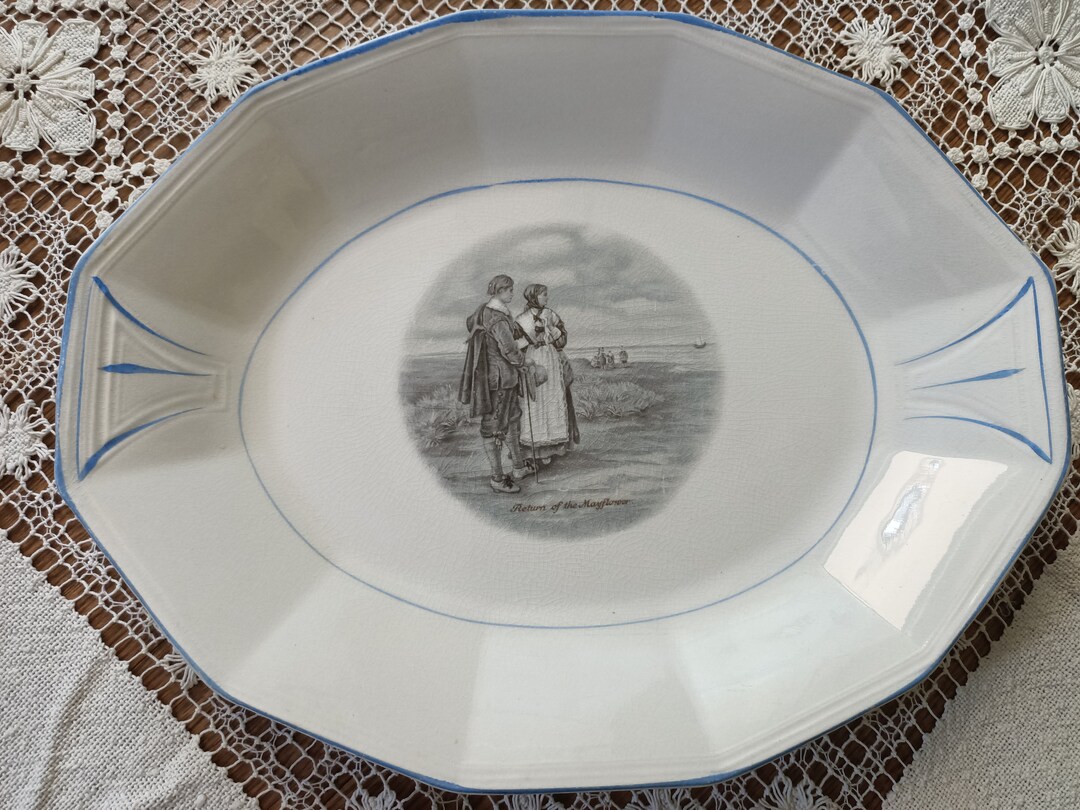 Rare Antique Return of the Mayflower by Sterling China Serving Platter ...