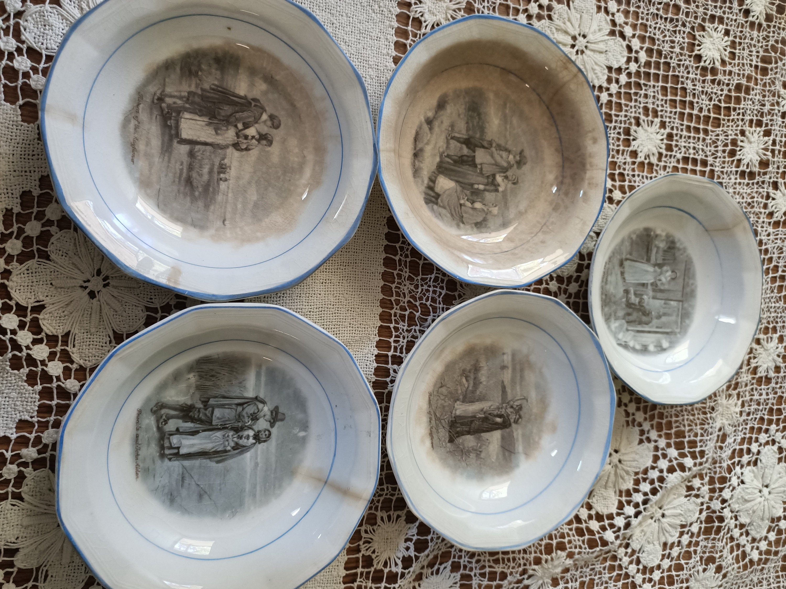 Antique Return of the Mayflower Set of 5 Small Plates by Sterling China ...