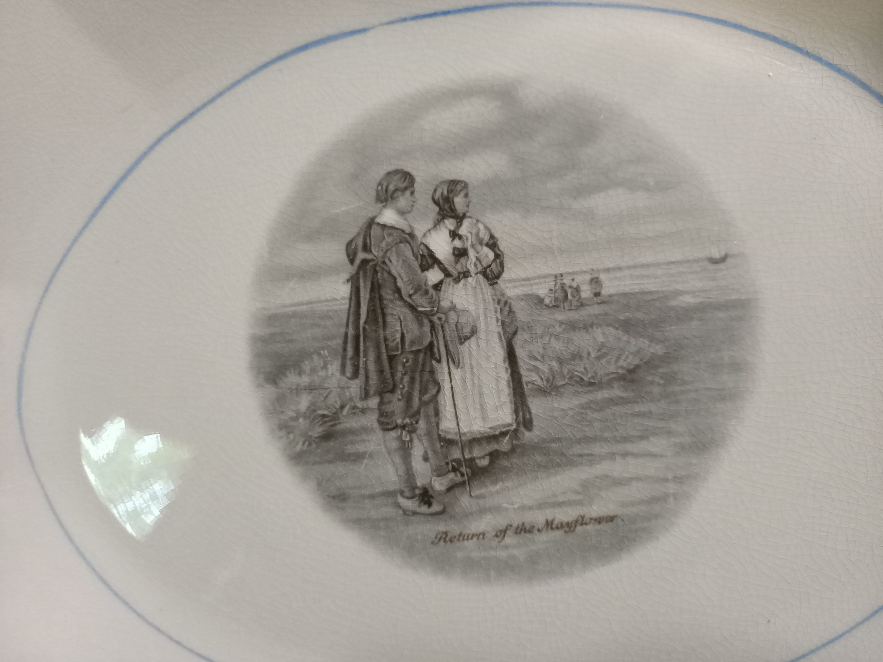 Rare Antique Return of the Mayflower by Sterling China Serving Platter ...