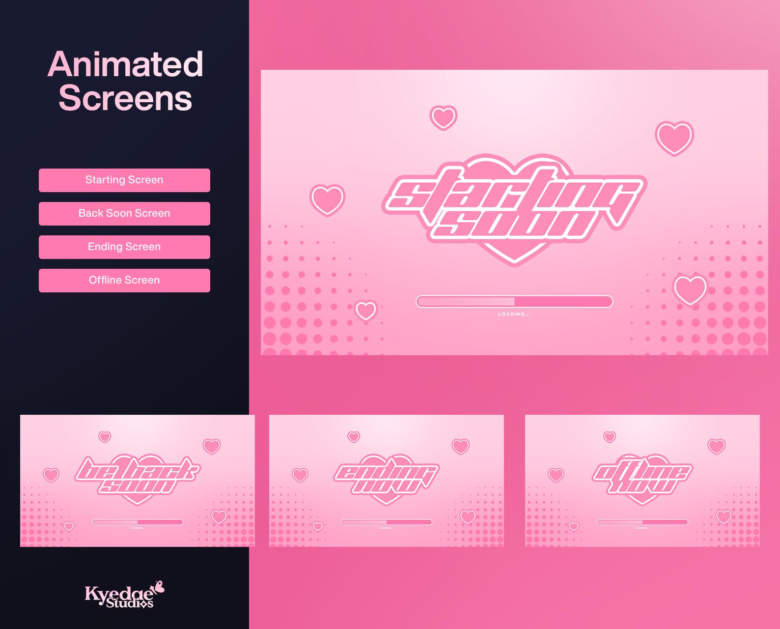 Animated Pink Stream Overlay Package Cute Panels Twitch Overlay ...