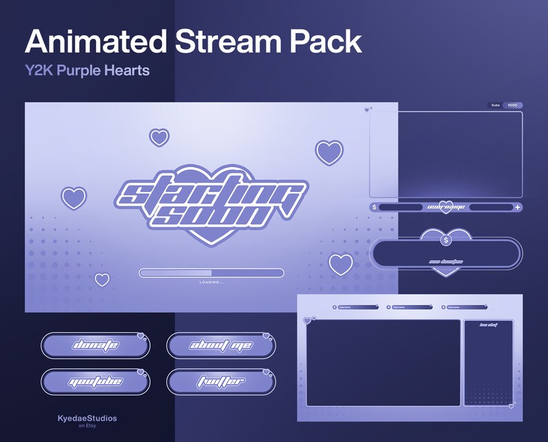 Animated Purple Stream Overlay Package Cute Panels Twitch Overlay ...