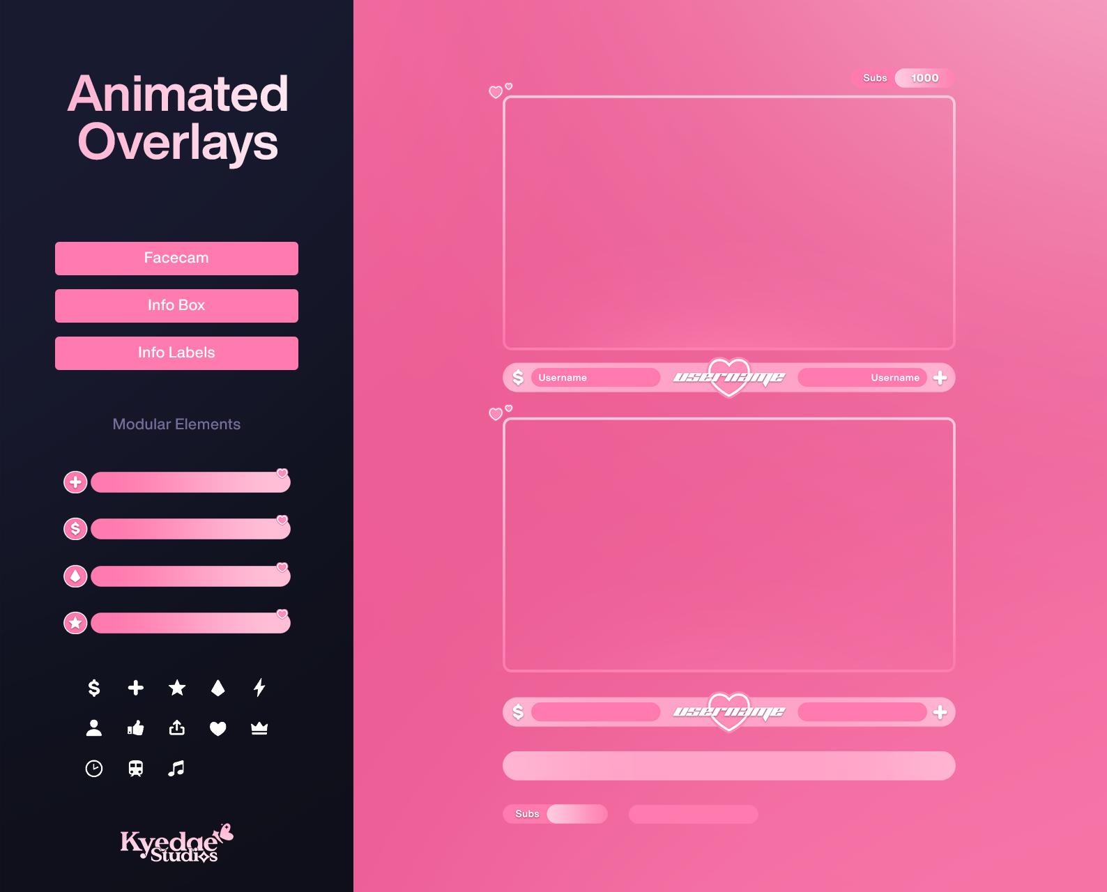 Animated Pink Stream Overlay Package Cute Panels Twitch Overlay ...