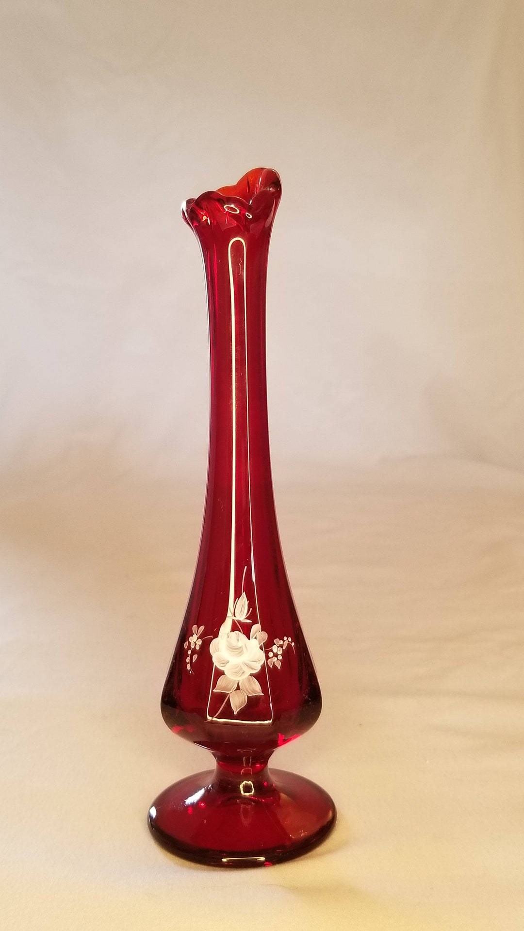 Swung Bud Vase - Ruby Red - Hand Painted - Fenton - Etsy