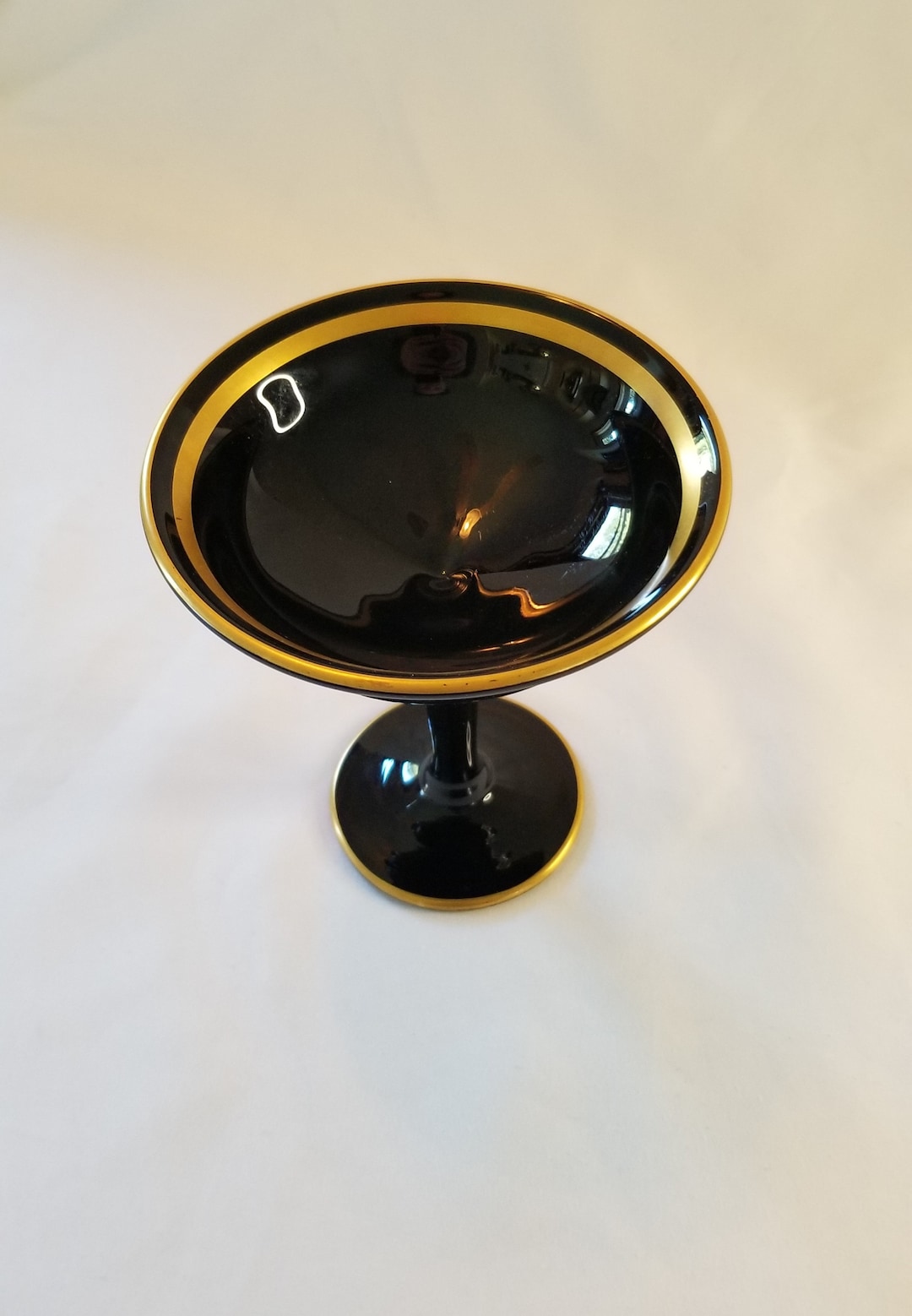 Black Ceramic Compote With Gold Edging - Etsy