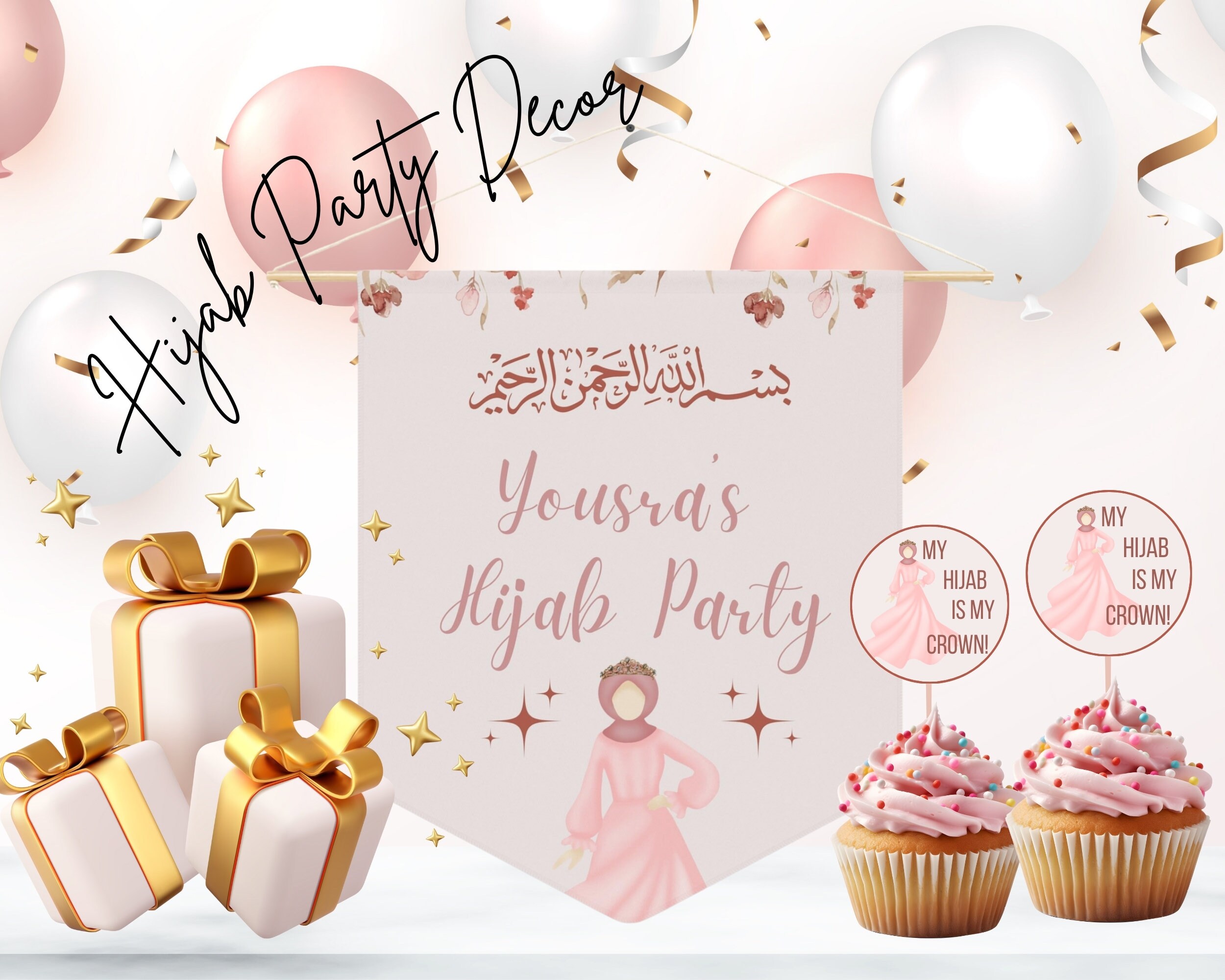 Hijab Party Cupcake Topper, Printable Hijab Party Decor, Cupcake Topper ...