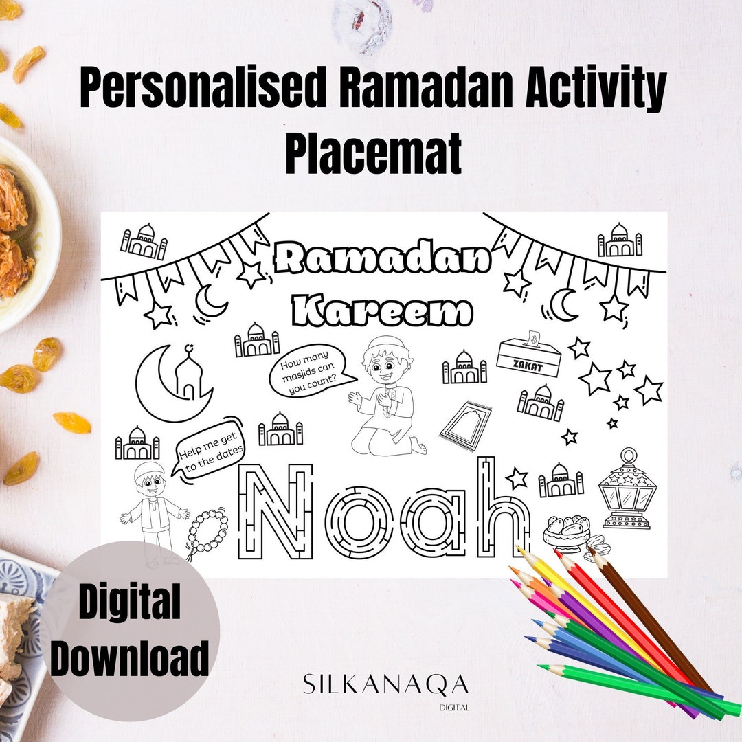 Personalized Printable Ramadan Placemat: Kids' Activity, Iftar Decor ...