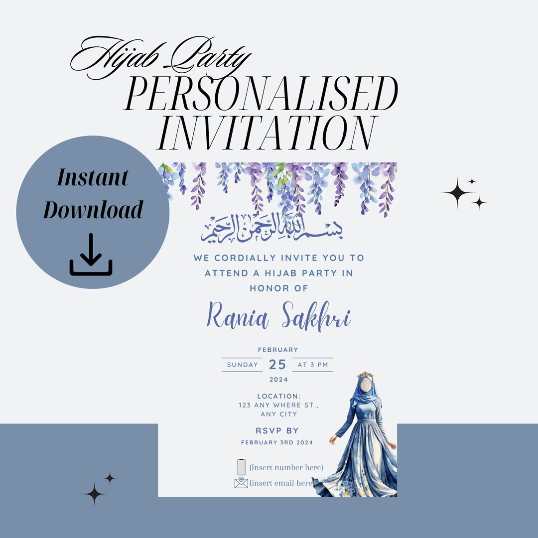 Hijab Party Personalised Invitation, Printable Hijab Party Decor, Hijab ...