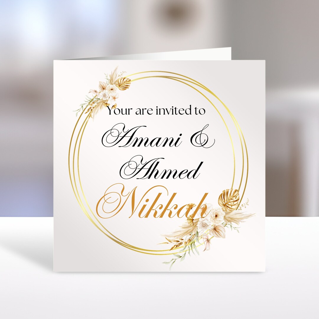 Nikkah Invitations Square Card, Set of 10, Islamic Wedding Card ...