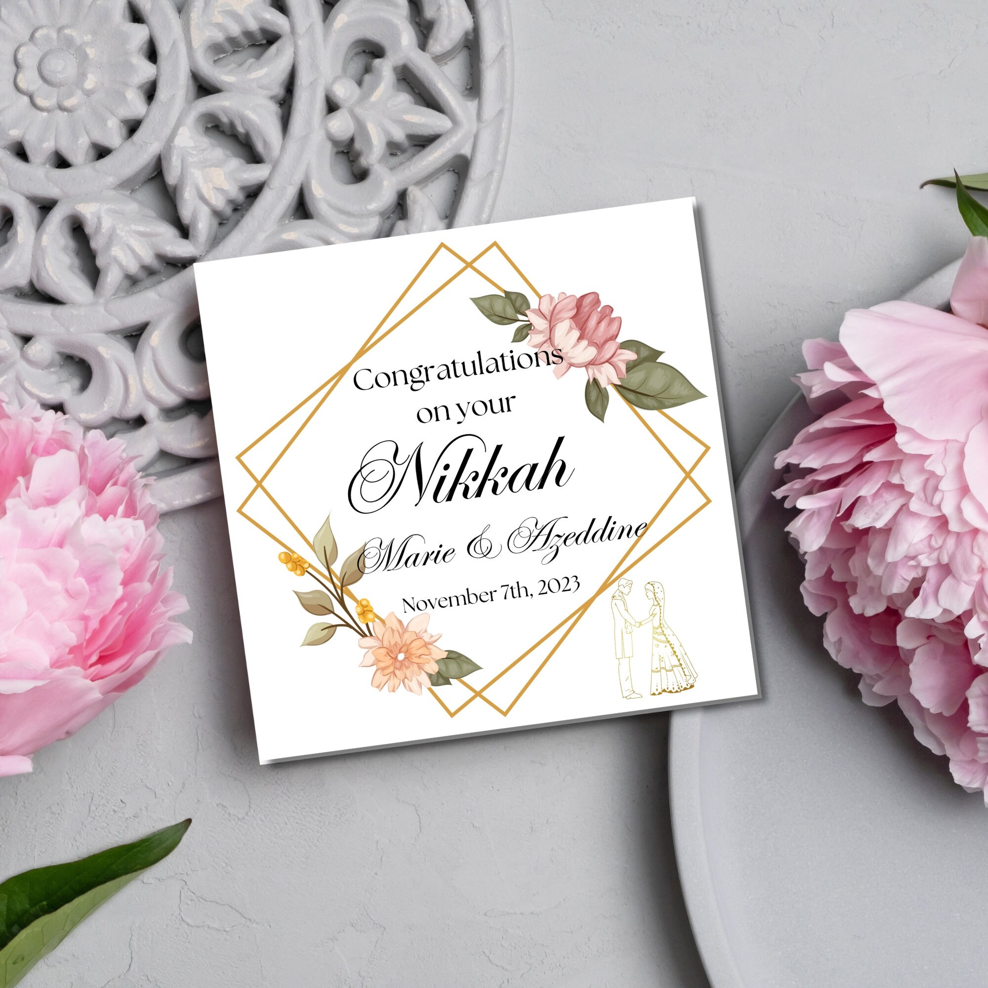 Personalised Square Nikkah Card Islamic Wedding Card Islamic - Etsy