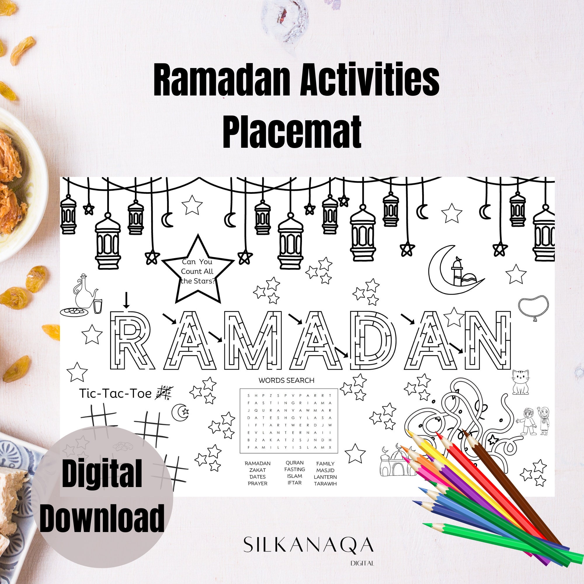 Printable Ramadan Placemat: Kids' Activity, Iftar Decor, Ramadan ...