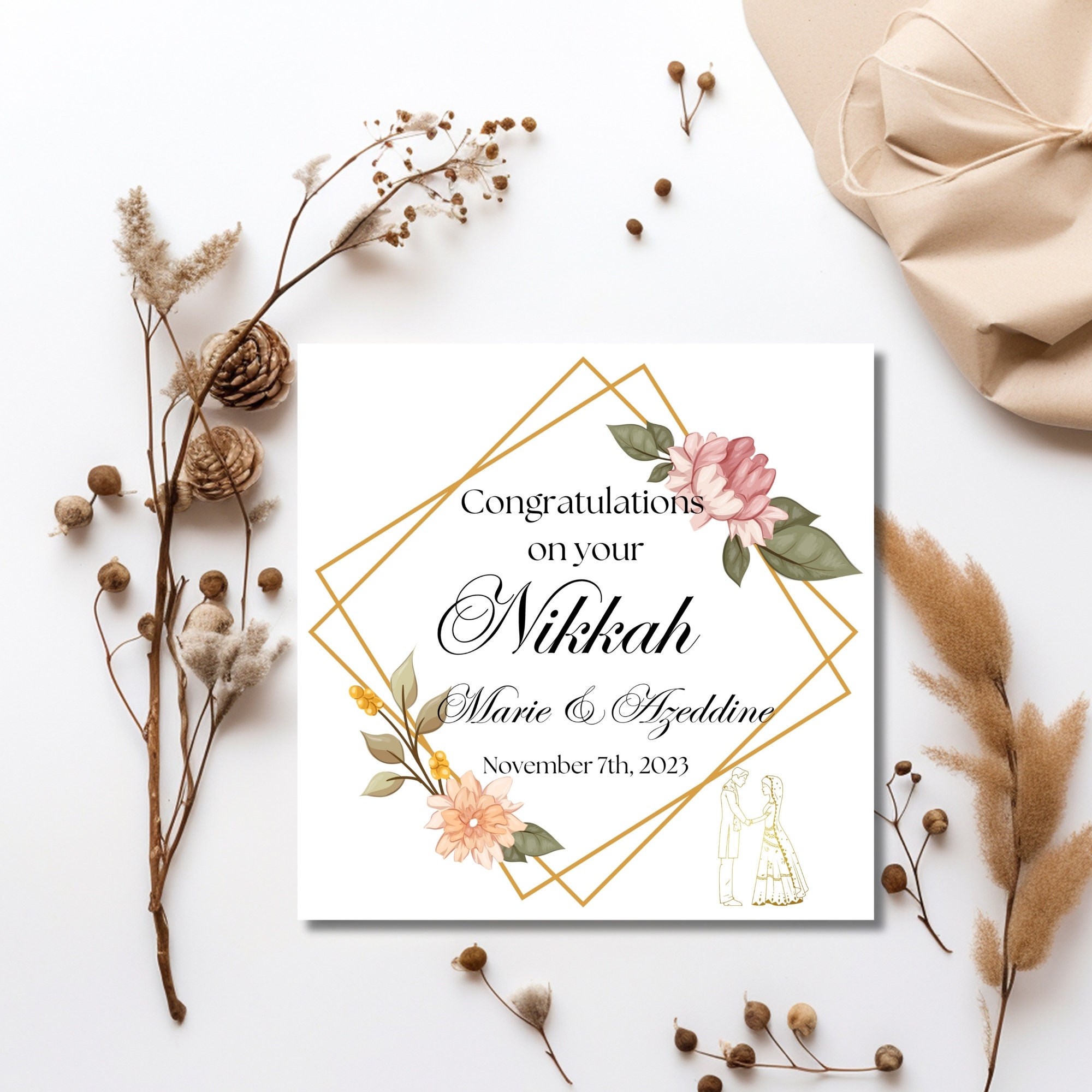 Personalised Square Nikkah Card Islamic Wedding Card Islamic - Etsy