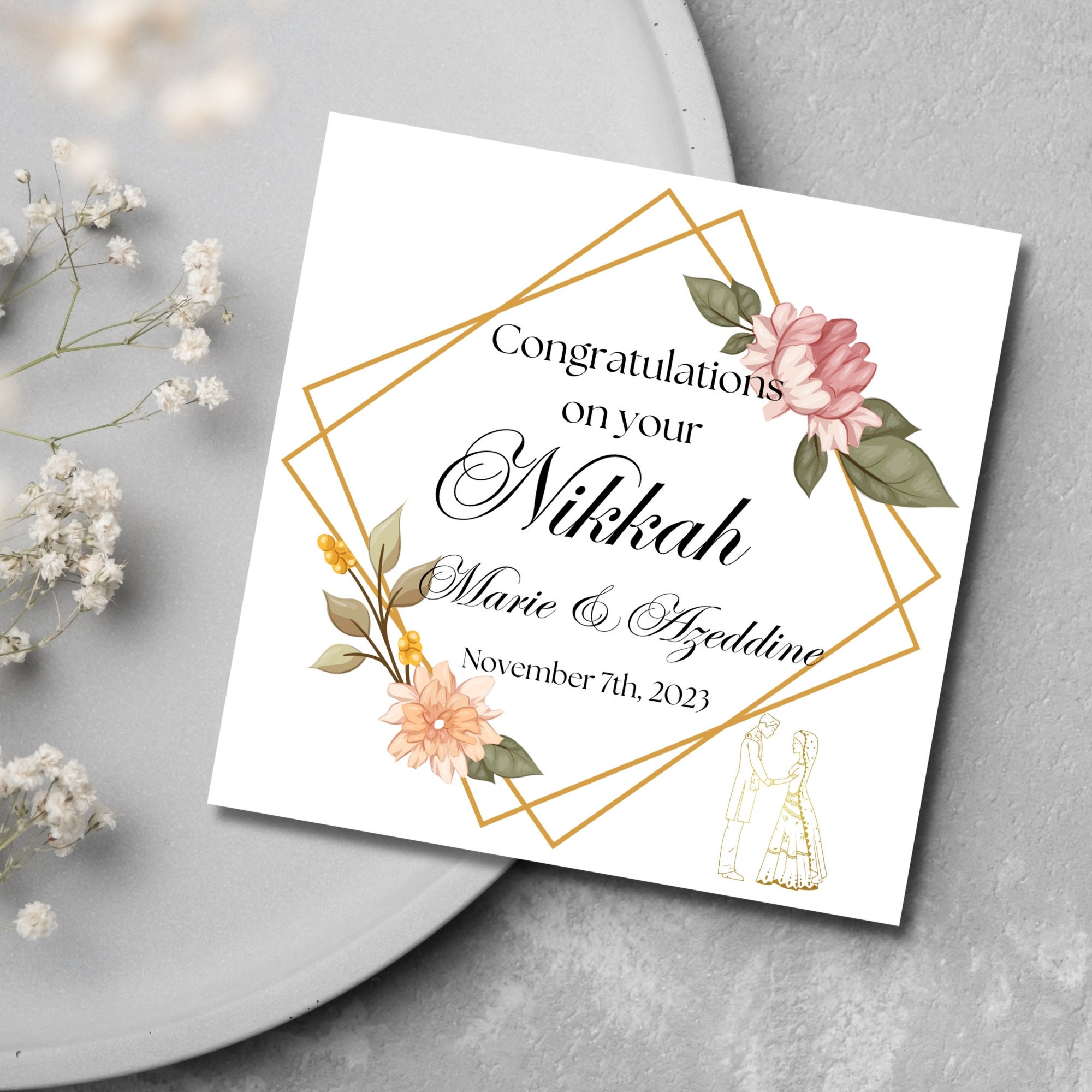 Personalised Square Nikkah Card Islamic Wedding Card Islamic - Etsy