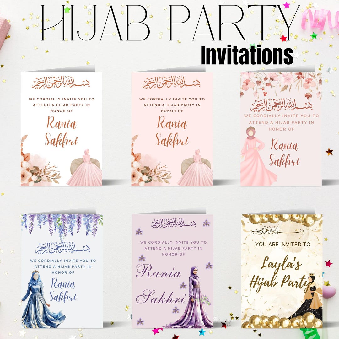 Hijab Party Personalised Invitation, Hijab Party Card, Hijab Party ...