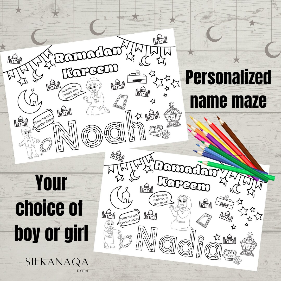 Personalised Printable Ramadan Placemat: Kids' Activity, Iftar Decor ...