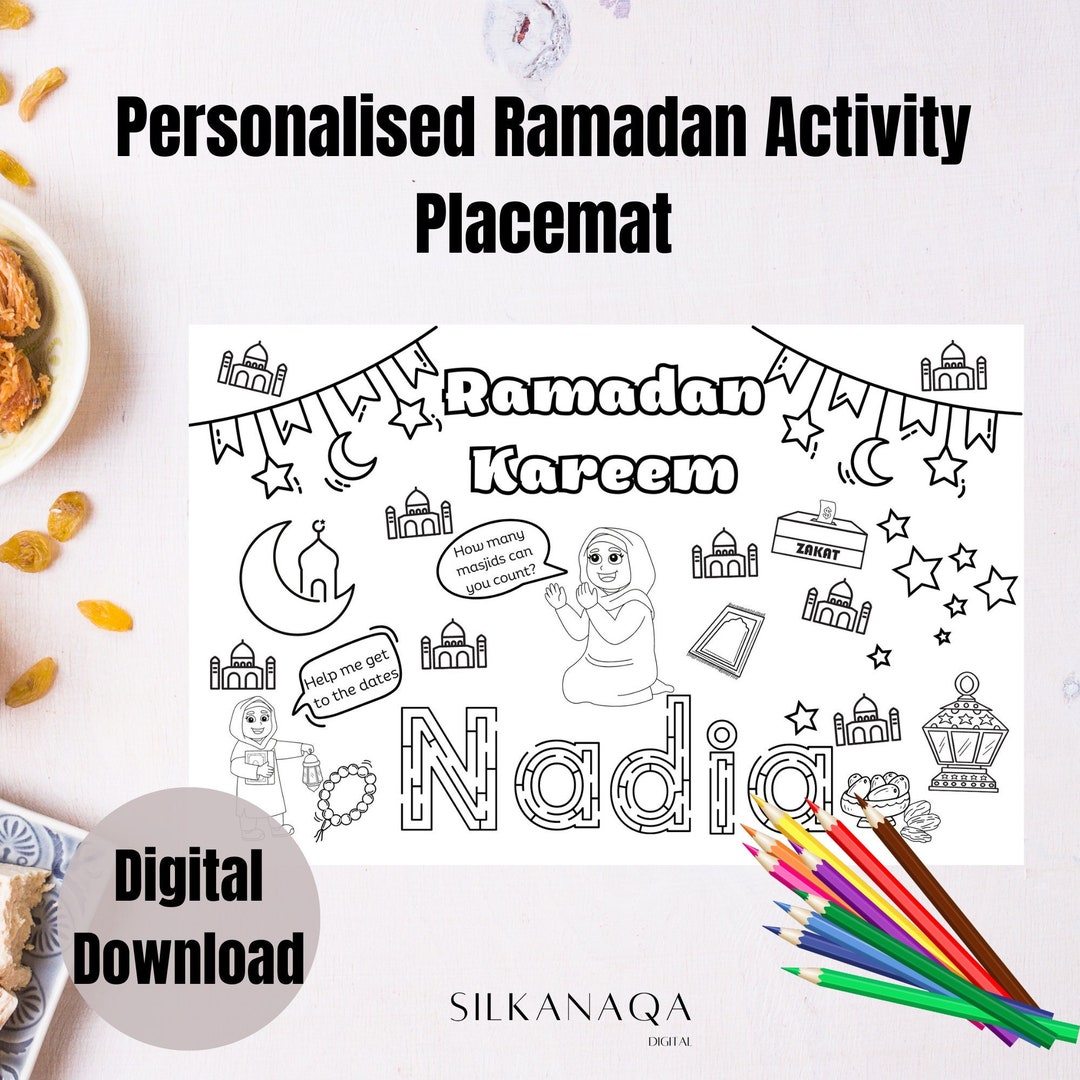 Personalized Printable Ramadan Placemat: Kids' Activity, Iftar Decor ...