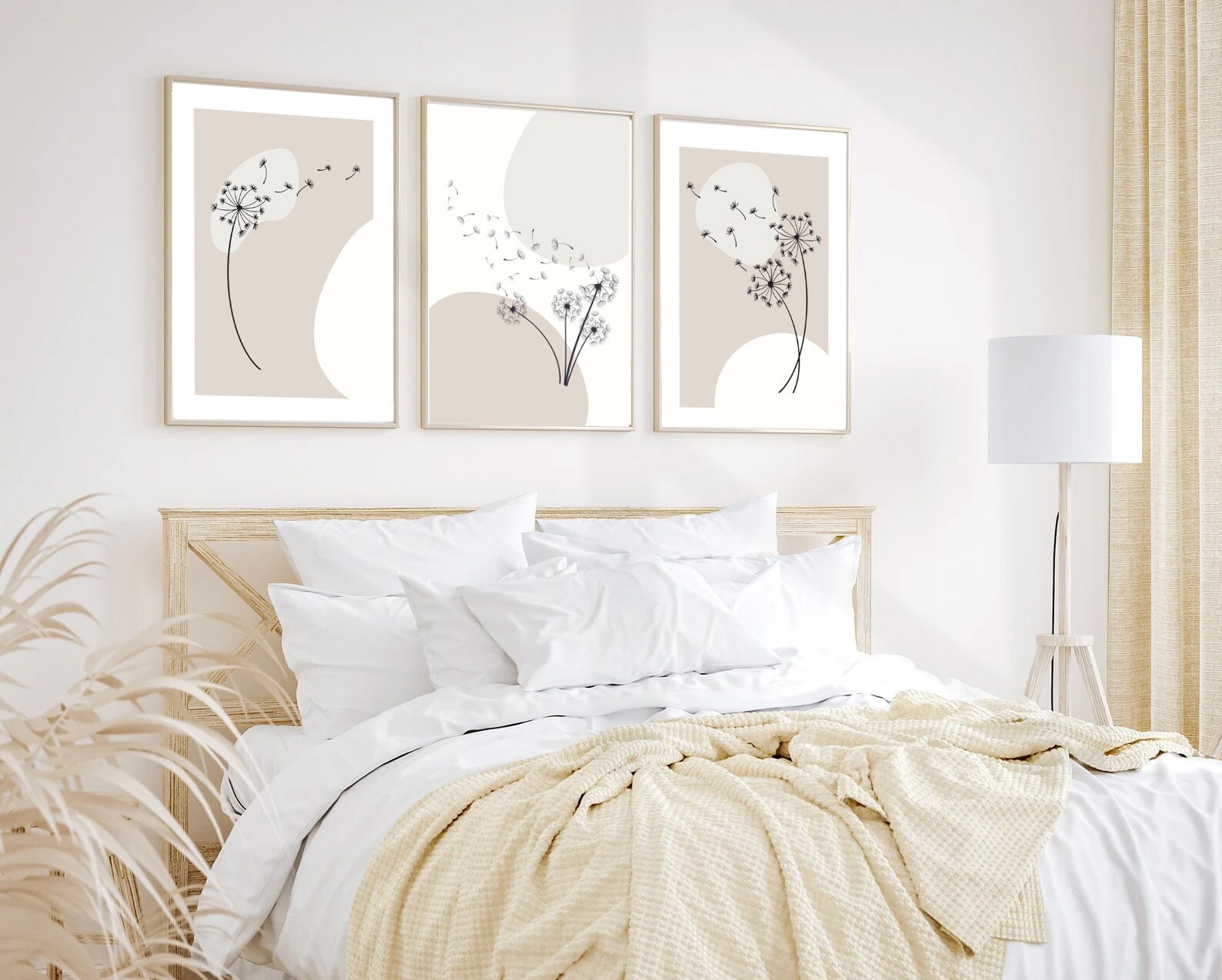 Neutral Wall Prints for Bedroom | Dandelion Wall Art | Natural Wall ...