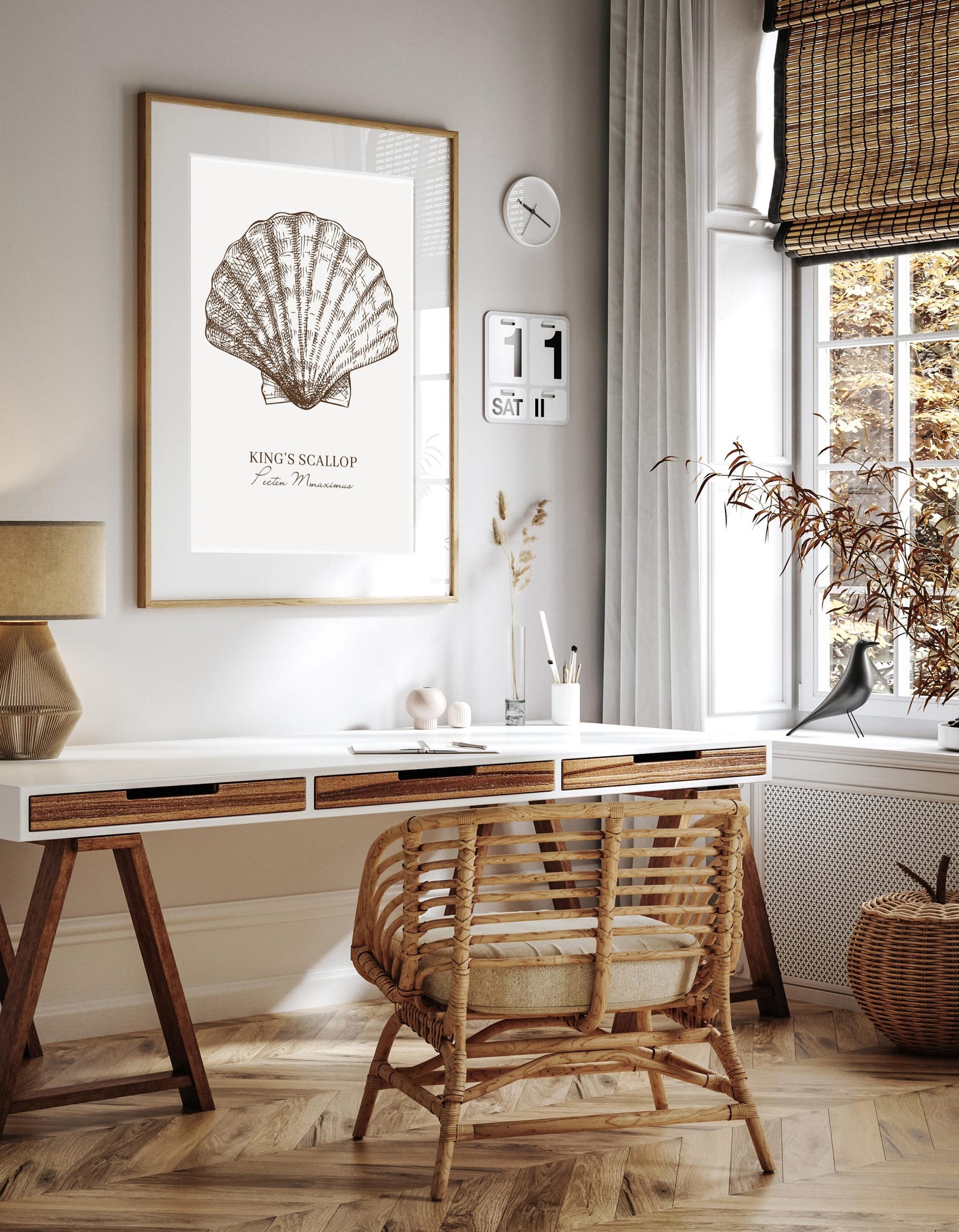 Vintage Seashell Drawing, Beige Seashell Art, Minimalist Seashell Art ...