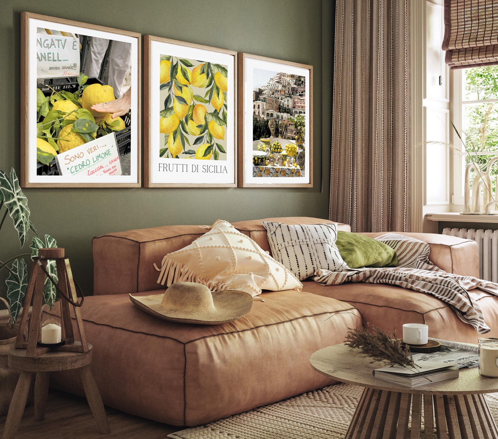 Set of 3 Wall Art Prints of Italy in Green and Yellow | Colorful Italy ...