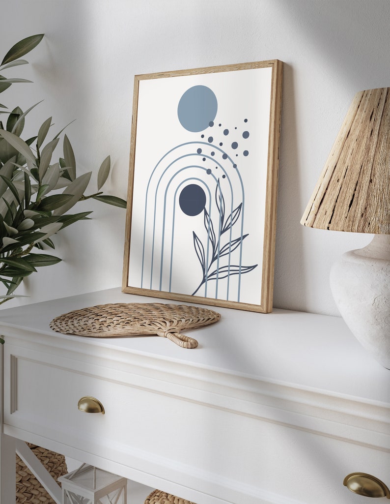 Set of 3 Blue Prints | Mid-century Art With Botanical Elements in Blue ...