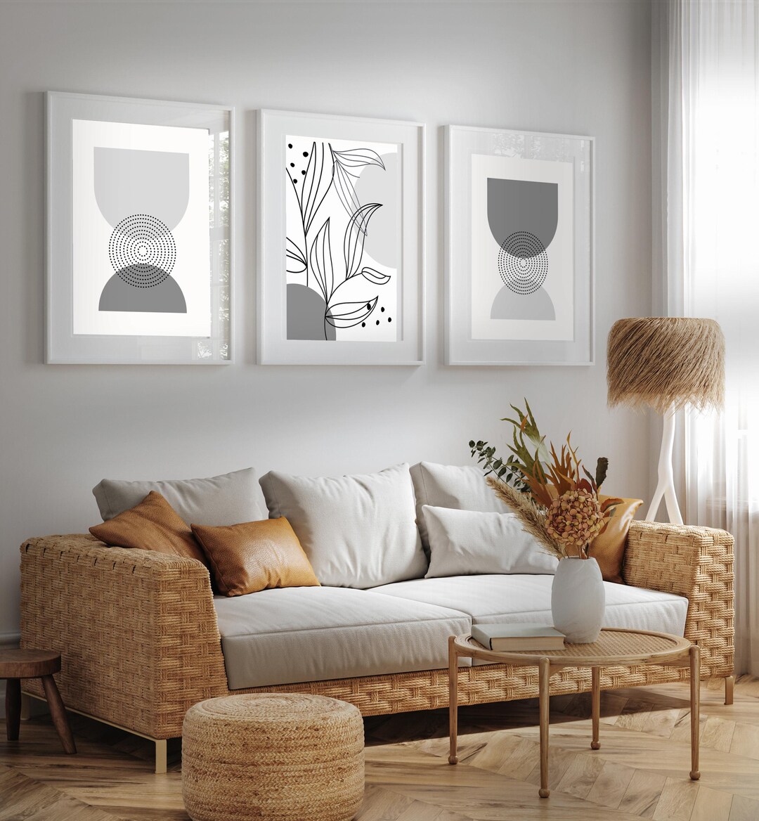 Printable Grey Line Art Wall Set | Abstract Minimalist Trio | Neutral ...