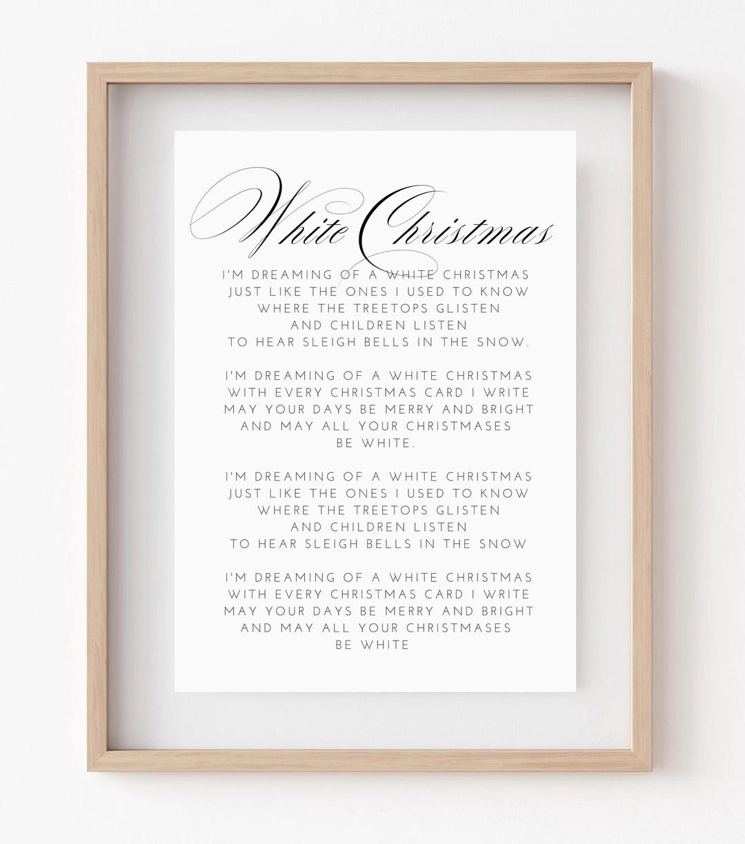 White Christmas Song Lyrics Prints Elegant Christmas Art to Print ...