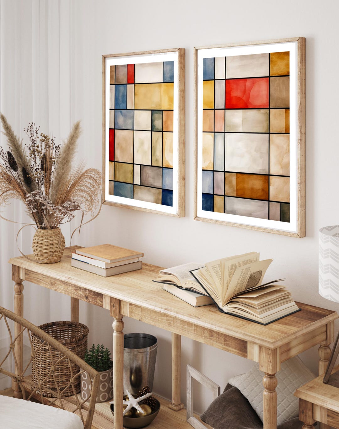 Modern Geometric Wall Art Set of 2 | Abstract Shapes Duo in Warm and ...
