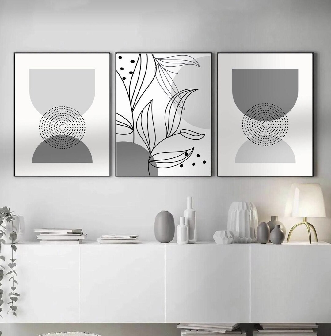 Printable Grey Line Art Wall Set | Abstract Minimalist Trio | Neutral ...