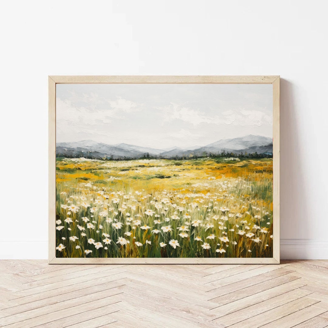 Wildflower Field Painting, Cottagecore Nature Art, Modern Farmhouse ...