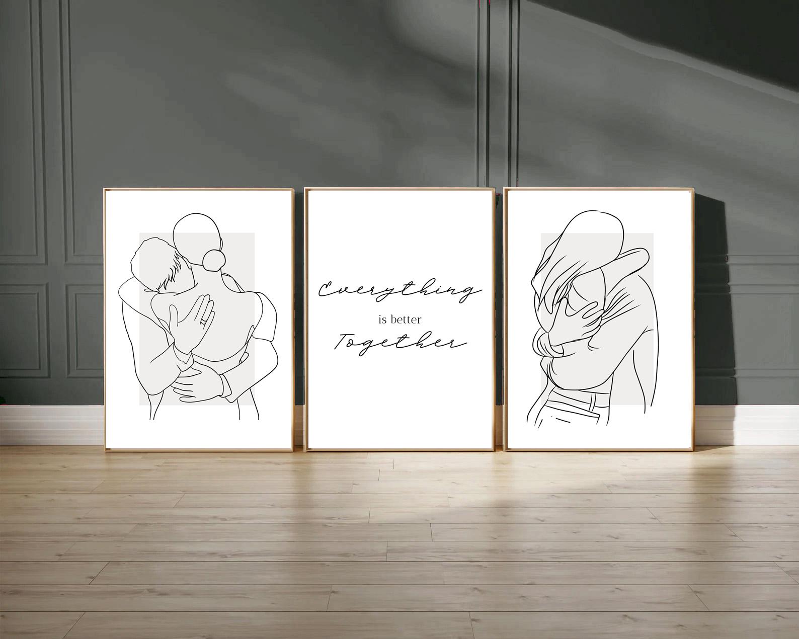 Line Drawing of Couples Hugging | Valentine’s Day Gift Print | Intimate ...