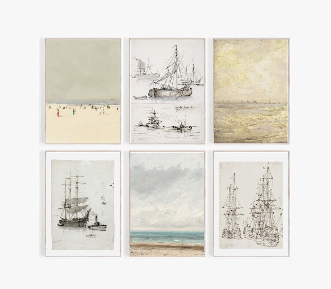 Seascape Wall Art Set of 6 Muted Ocean Prints Coastal Art Prints ...