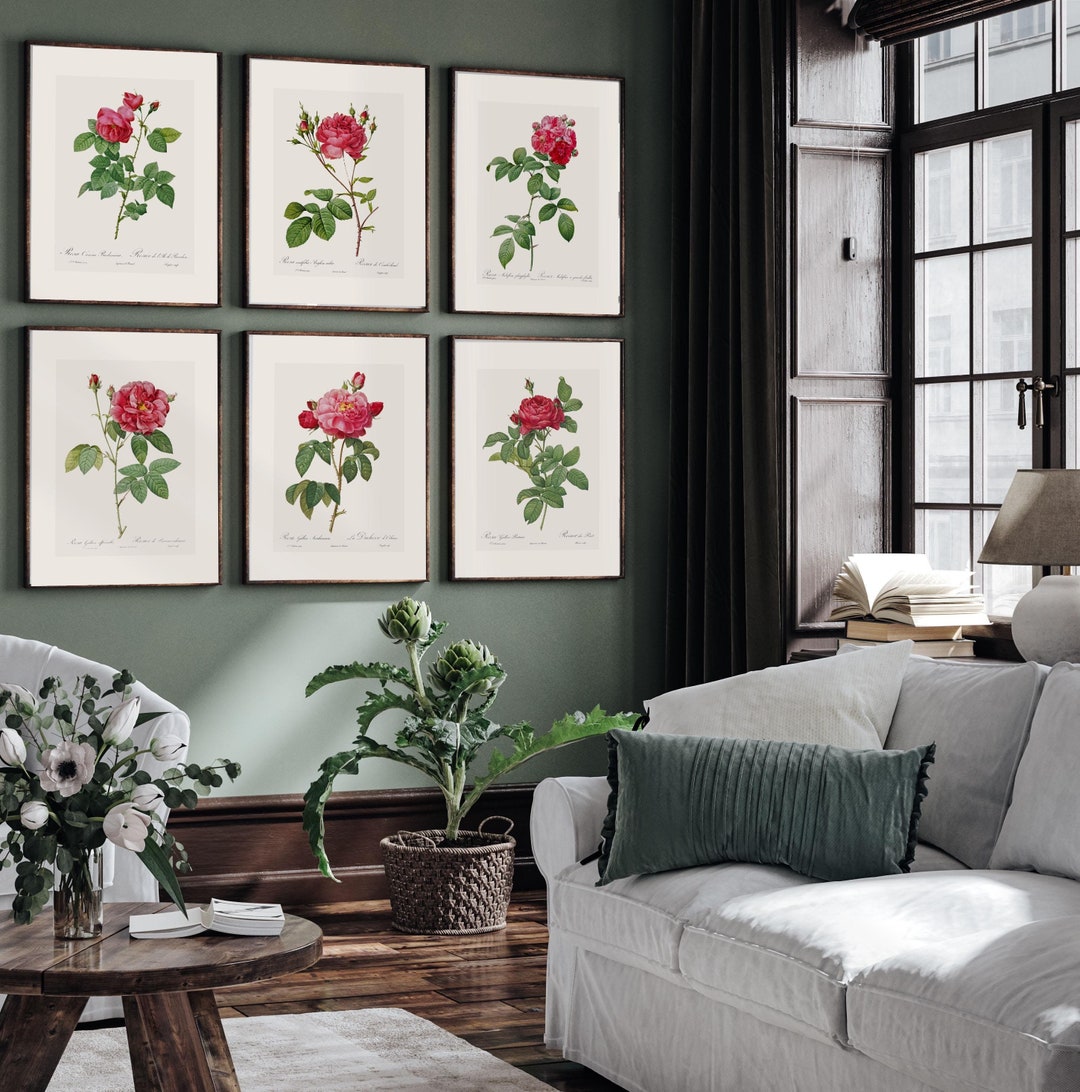Set of 6 Vintage Red Roses | Flower Art | Cottage Decor | Rustic Home ...
