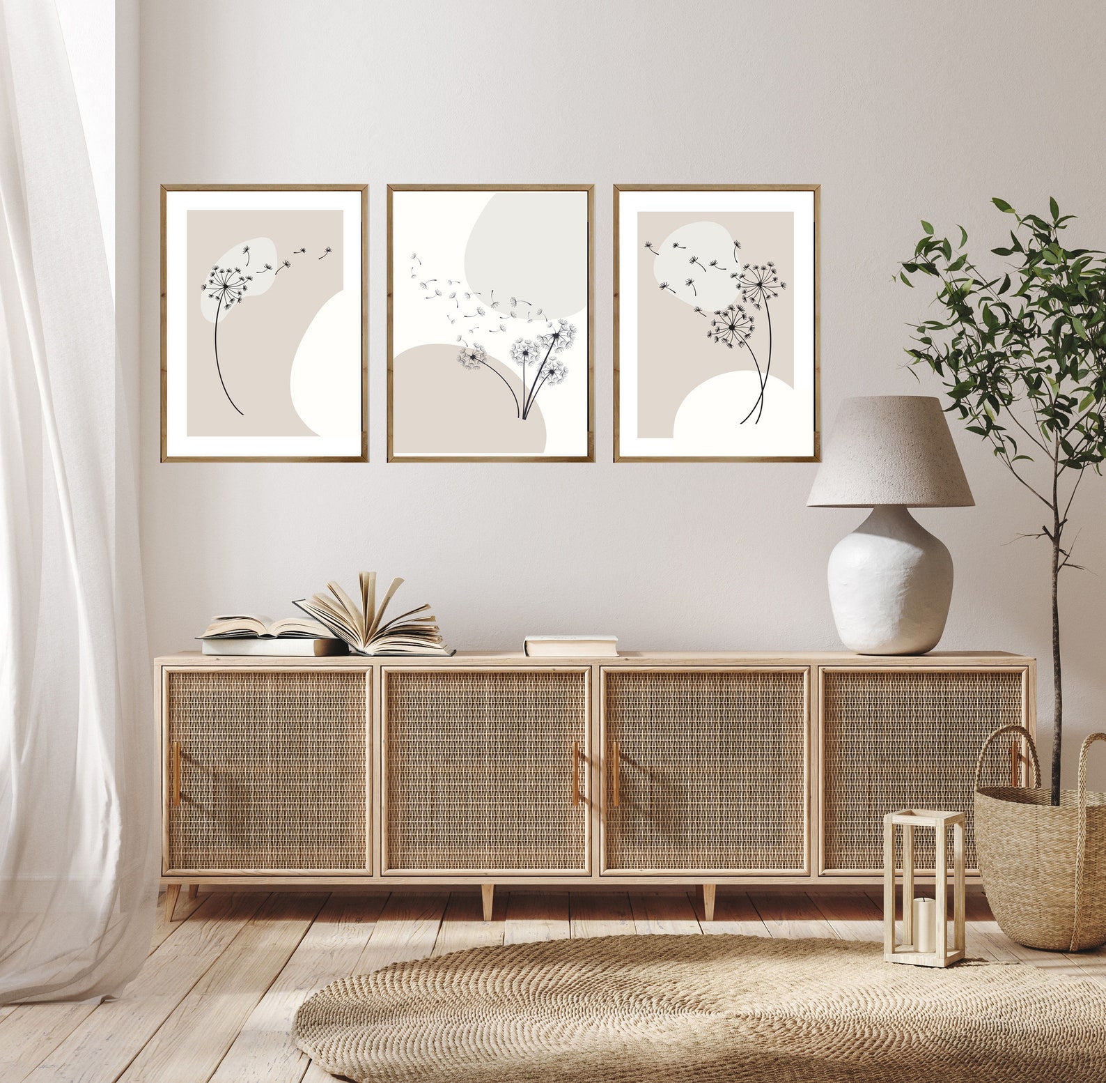 Neutral Wall Prints for Bedroom | Dandelion Wall Art | Natural Wall ...