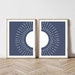 Set of 2 Navy Blue Boho Sun Print, Geometric Sun Print, Mid Century ...