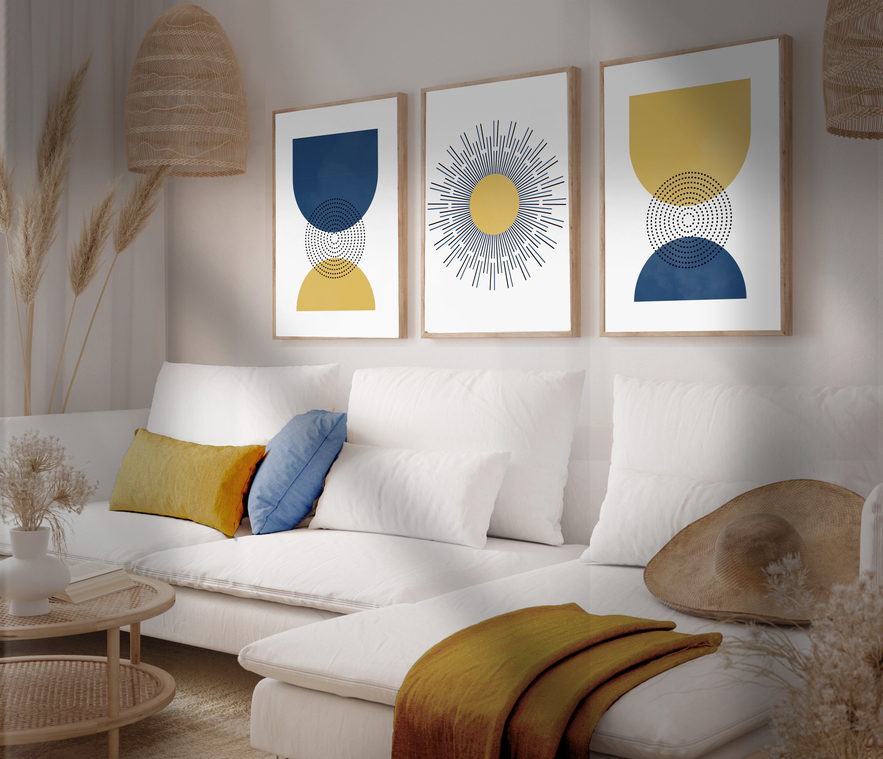 Boho Wall Prints, Boho Decor for the Modern Home, Set of 3 Mid Century ...