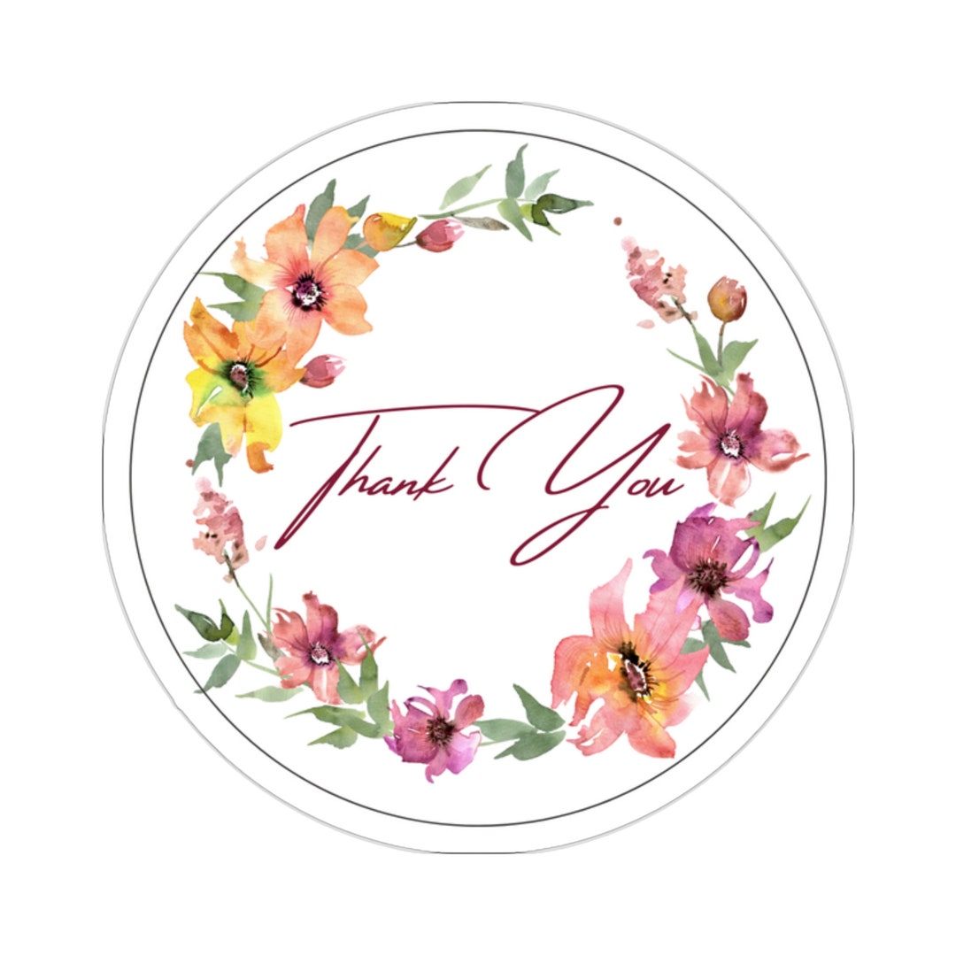 Personalised THANK YOU Floral Sticker Round Stickers Custom Stickers ...