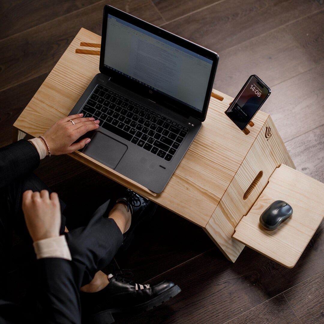 Foldable 21in Laptop Lap Desk, Portable Pine Wood Workstation - Etsy