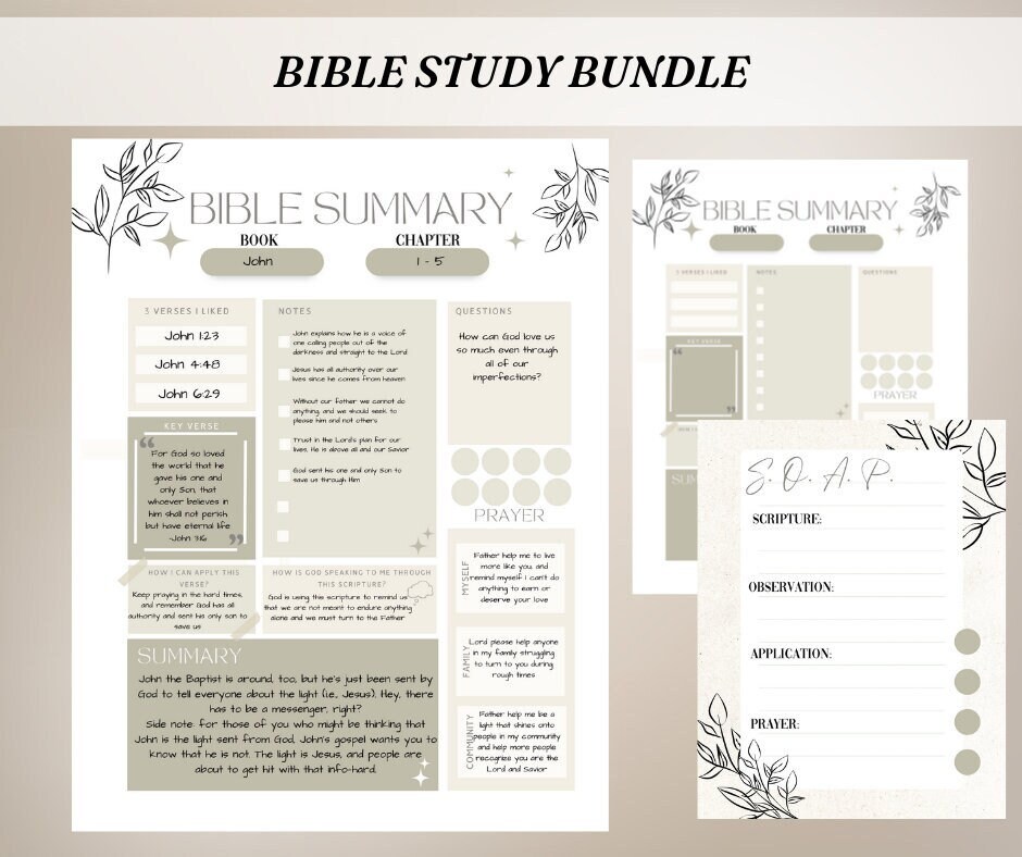 Bible Study Bundle Digital Bible Template Bible Summary SOAP Journal ...