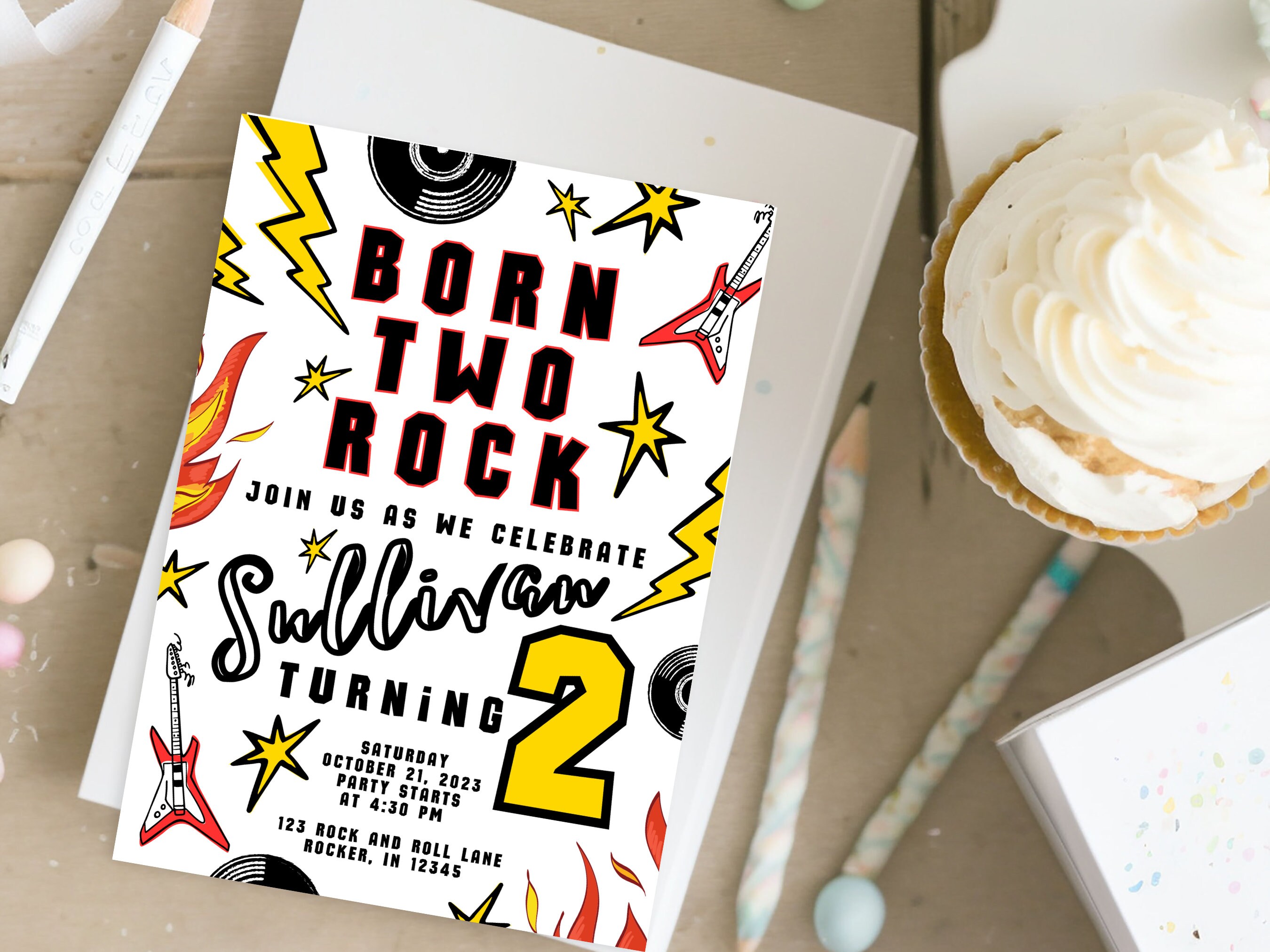 Born Two Rock Invitation - Rock and Roll Invitation - Boy Second ...