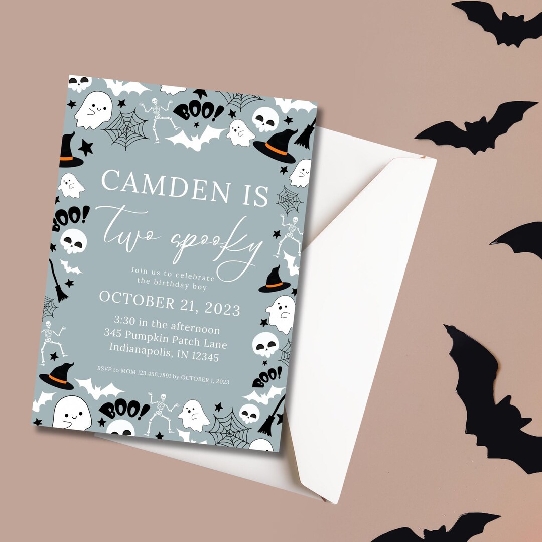 Two Spooky Invitation - Spooky Boy Invitation - Spooky Halloween ...