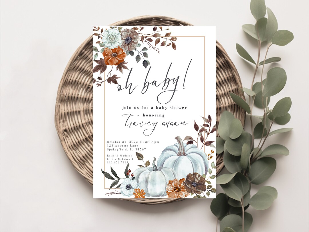 Oh Baby Invitation - Fall Baby Shower Invitation - Simple Baby Shower ...