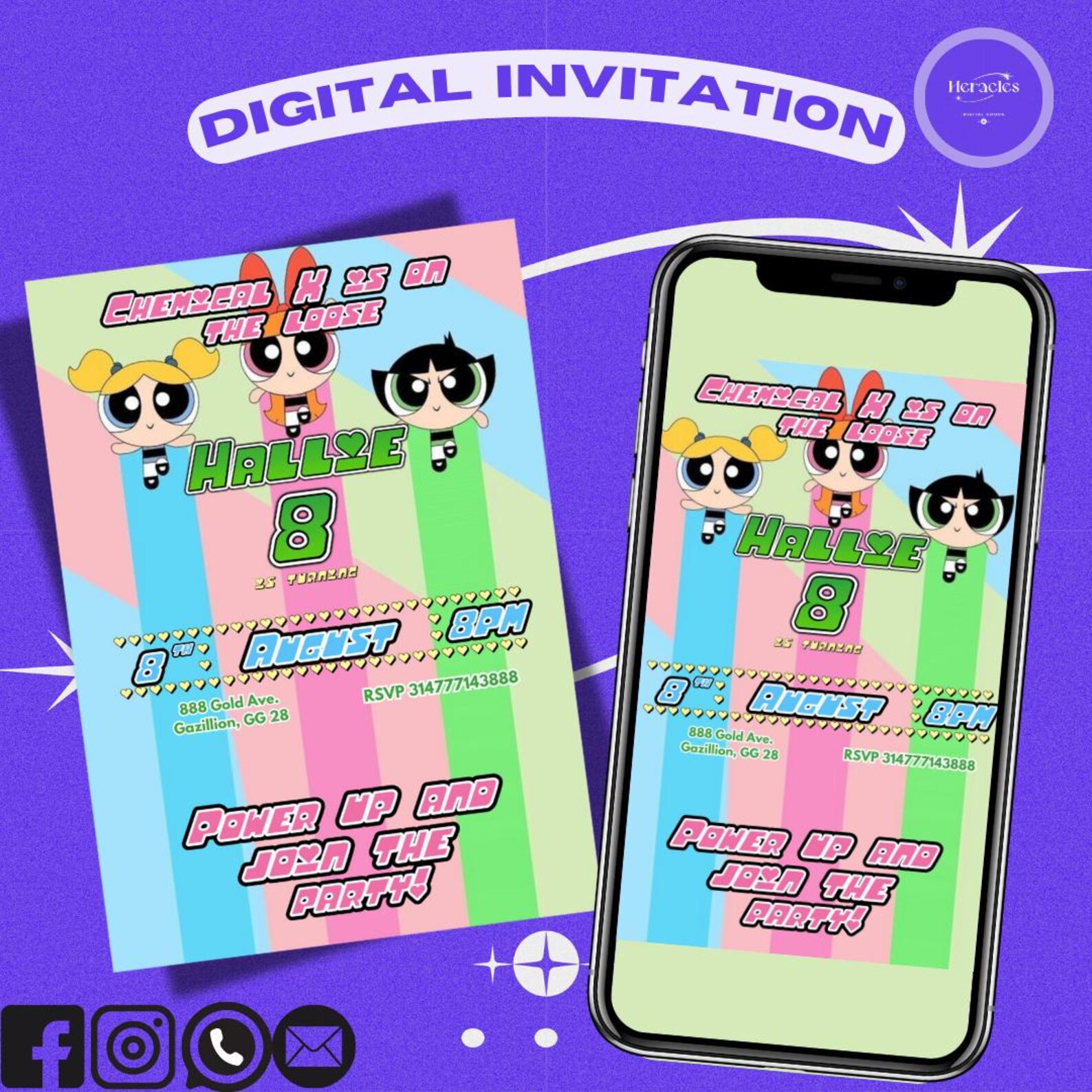 Powerpuff Birthday Invite, Powerpuff Girls Party Invite, Printable ...