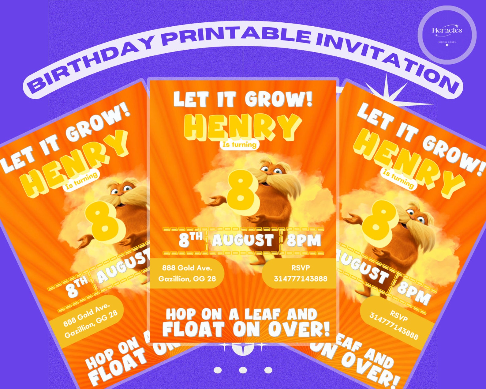 The Lorax Birthday Printable Invitation, the Lorax Birthday Invite, the ...
