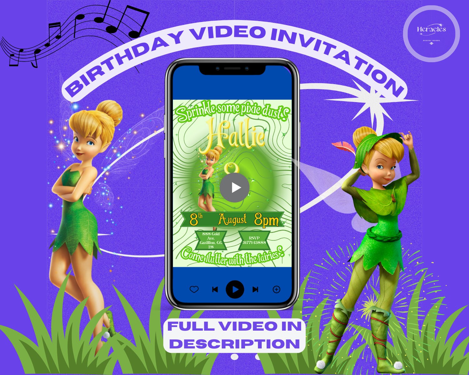 Tinker Bell Birthday Invitation Animated Girls Themed Birthday Digital ...