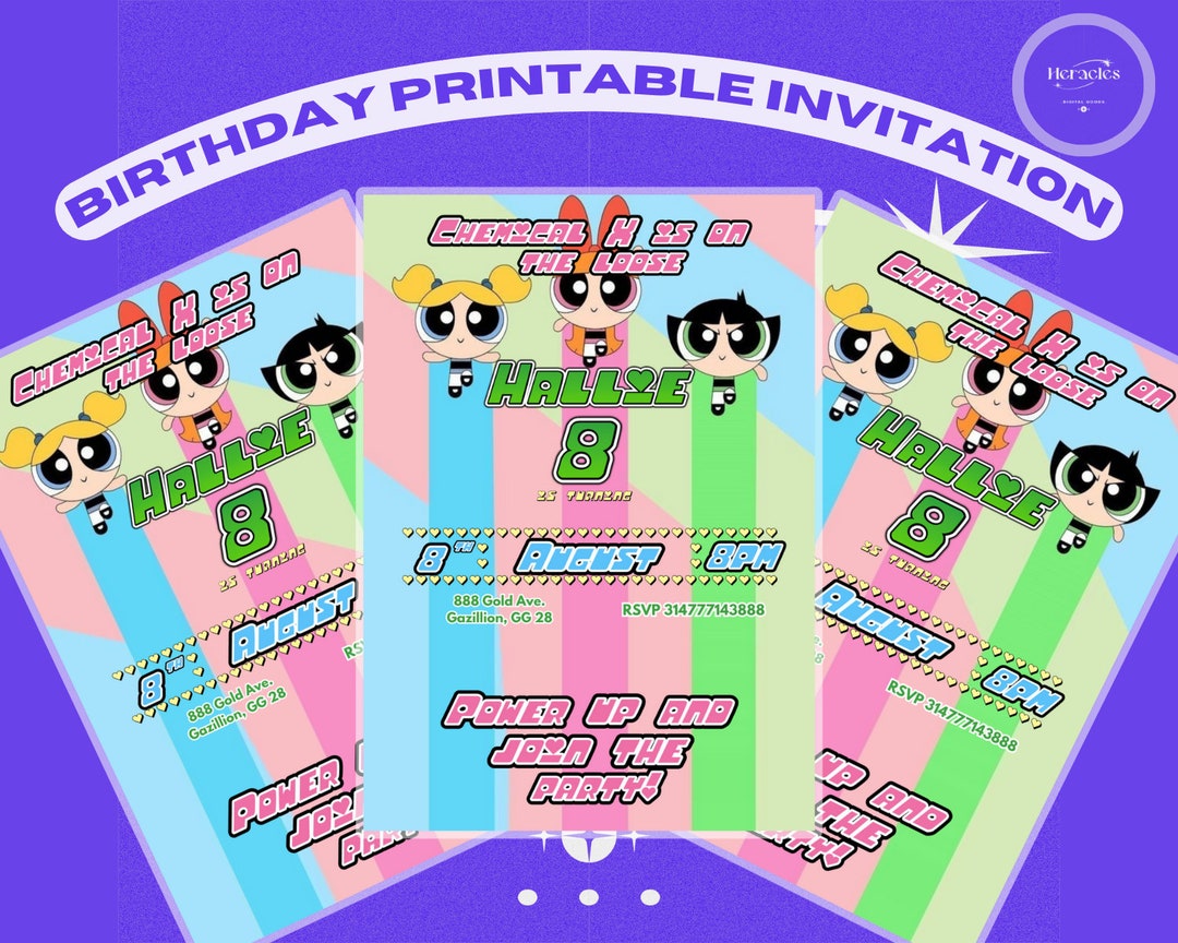 Powerpuff Birthday Invitation Card, Powerpuff Girls Party Invite ...