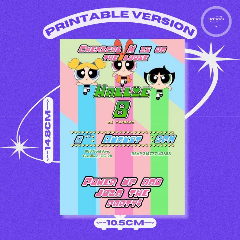Powerpuff Birthday Invite, Powerpuff Girls Party Invite, Printable Powerpuff Girls Invitation ...