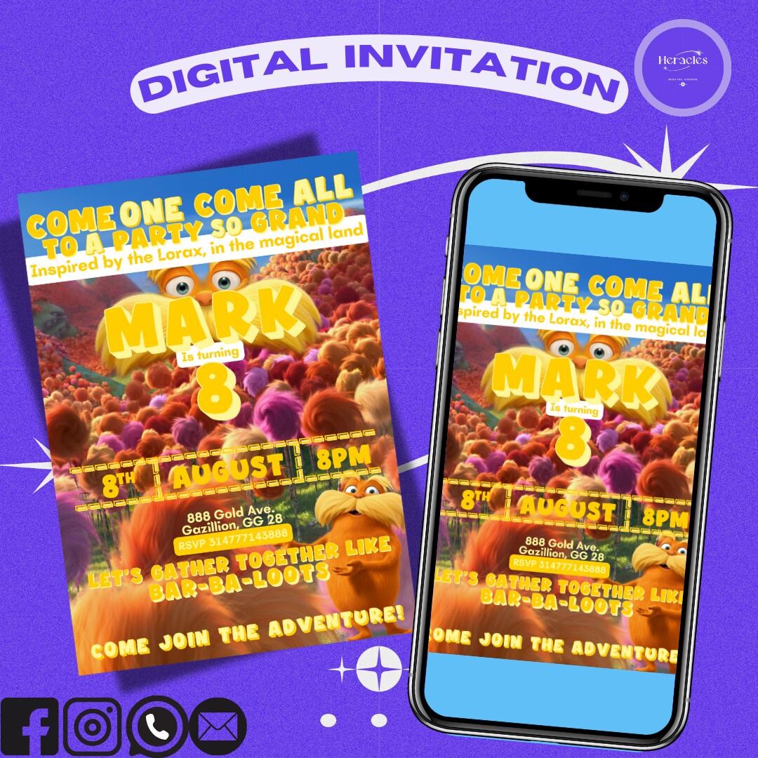 The Lorax Birthday Invitation, the Lorax Birthday Invite, the Lorax ...