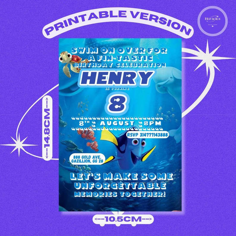Finding Dory Birthday Invite, Printable Finding Dory Invitation ...